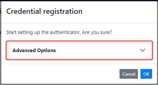Use Advanced Options When Registering Authenticator Yubion Fido Logon