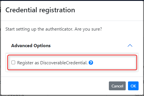 Use Advanced Options When Registering Authenticator Yubion Fido Logon